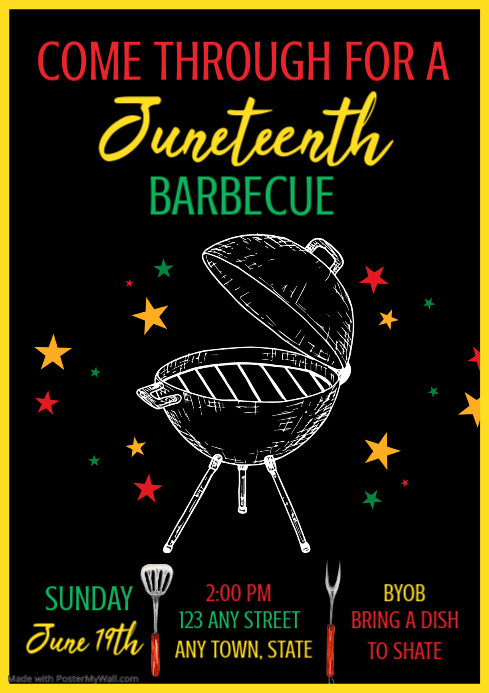 Black Illustrative Juneteenth Bbq Invitation A4 Template | PosterMyWall