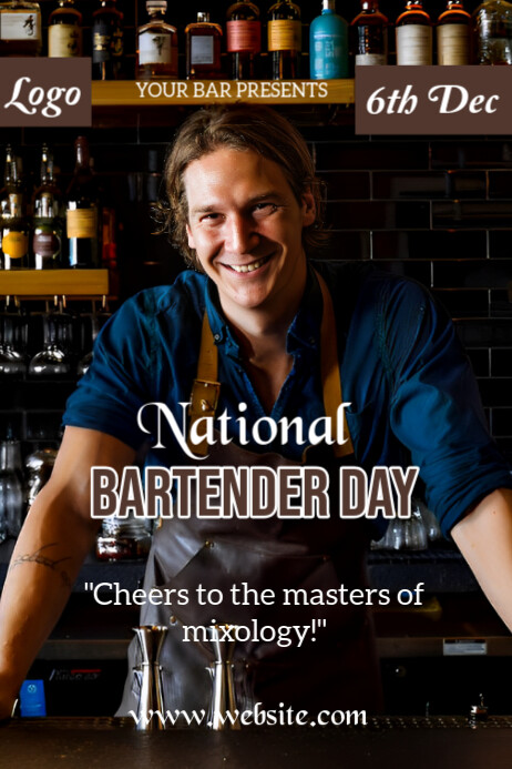 Black Illustrative National Bartender Day Poster Template | PosterMyWall