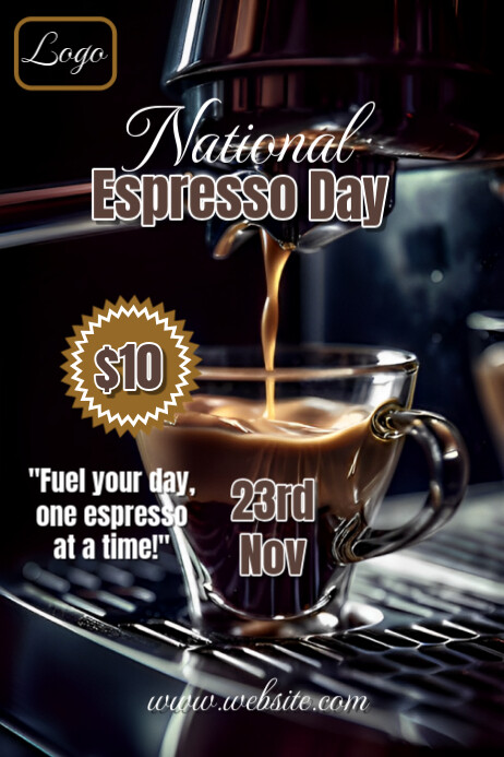 Black Illustrative National Espresso Day Poster Template | PosterMyWall