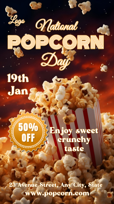 Black Illustrative National Popcorn Day Instagram Story Template ...