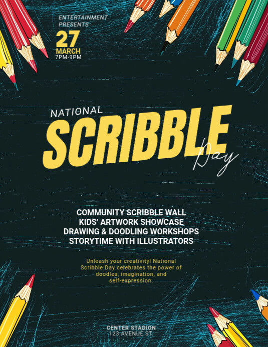 Black Illustrative National Scribble Day Event Flyer (us Letter ...