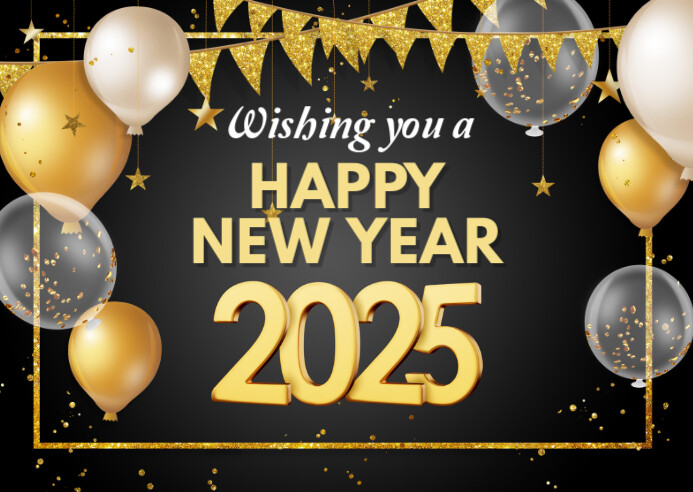 Black Illustrative New Year Greeting Postcard Template | PosterMyWall