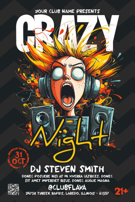 Black Illustrative Night Club Poster Templat | PosterMyWall
