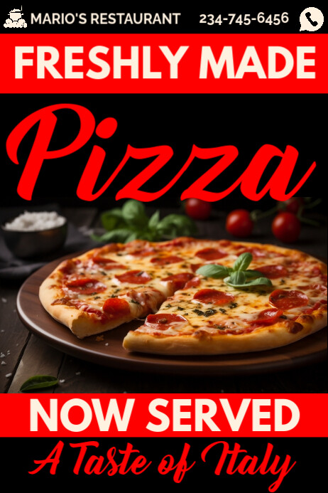 Black Illustrative Pizza Ad Poster Template | PosterMyWall