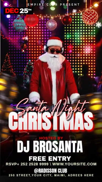 Copy of Black Illustrative Santa Night Christmas Party Video Flyer With ...