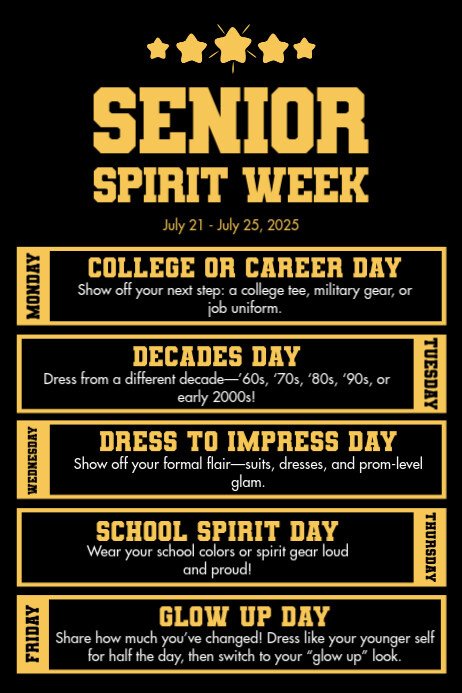 Copia de Black Illustrative Seniors Spirit Week Poster | PosterMyWall