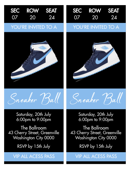 Black Illustrative Sneaker Ball Ticket Invita Template | PosterMyWall