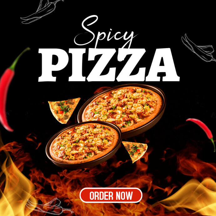 Black Illustrative Spicy Pizza Instagram Post Template | PosterMyWall