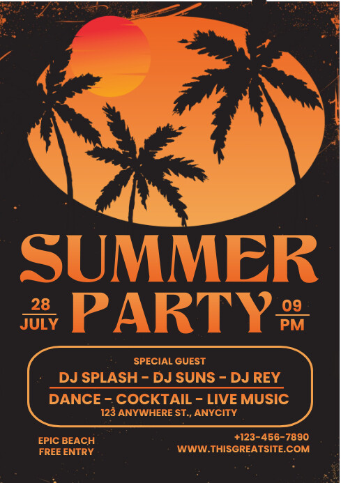 Copy of Black Illustrative Summer Party Sunset A4 | PosterMyWall