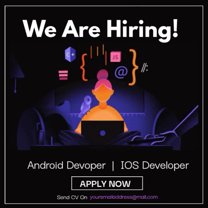 Plantilla de Black Illustrative Tech We Are Hiring Developer Job Flyer ...