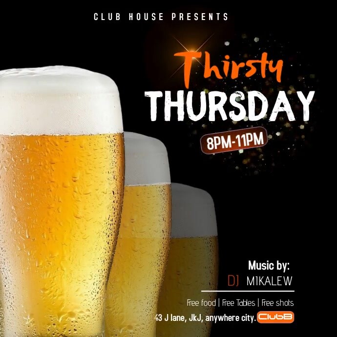 Plantilla de Black Illustrative Thirsty Thursday Instagra | PosterMyWall