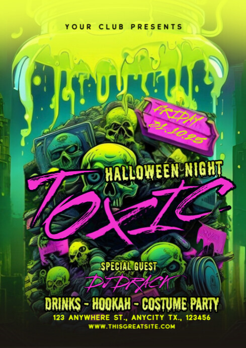 Black Illustrative Toxic Halloween Party A4 Template | PosterMyWall