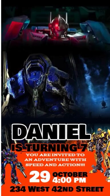 Plantilla de Black Illustrative Transformers Animated Invi | PosterMyWall