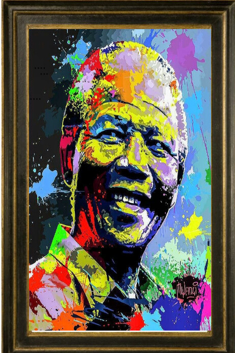 Black Illustrative Wall Frame Of Nelson Mandela Art Picture Poster ...