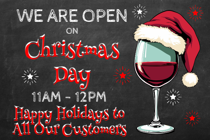 Black Illustrative We Are Open On Christmas Day Poster Template ...