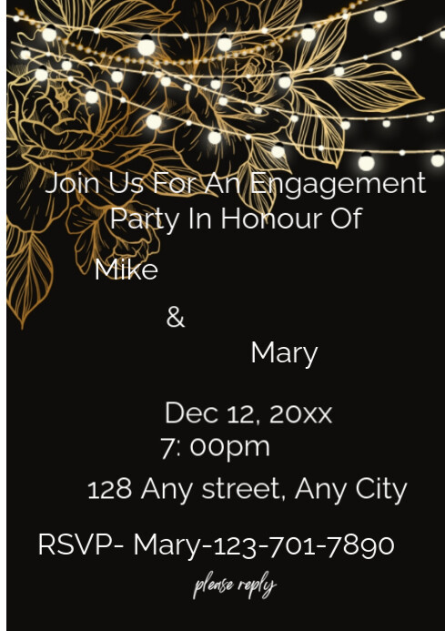 Copy of Black Illustrative Wedding Invitation/engagem | PosterMyWall