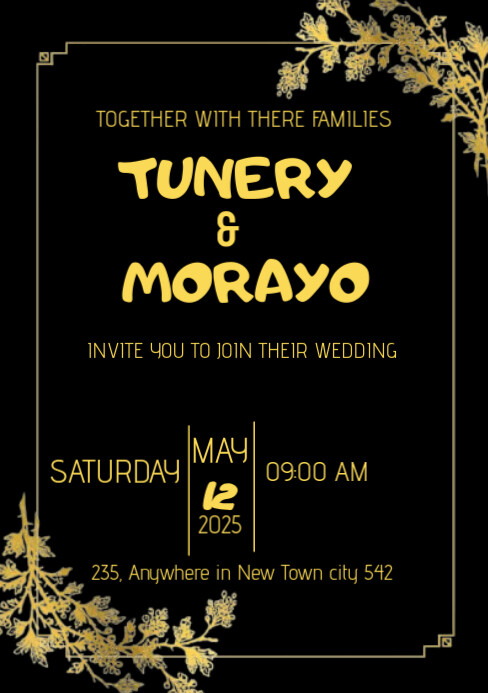 Black Illustrative Wedding Invitations Card A5 Template | PosterMyWall