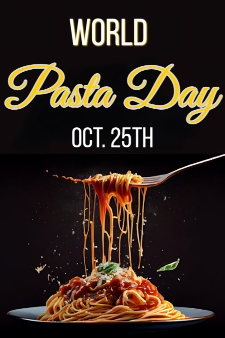 Black Illustrative World Pasta Day Poster Template | PosterMyWall