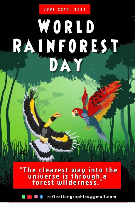 Black Illustrative World Rainforest Day Poste Template | PosterMyWall