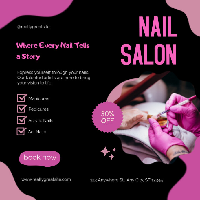 Black Ilustratif Nail Salon Pos Instagram Template | PosterMyWall