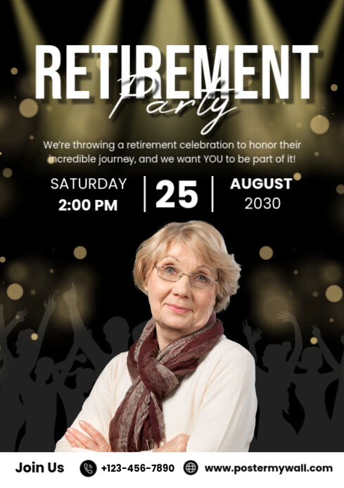 Black Ilustratif Retirement Party Invitation A4 Template | PosterMyWall