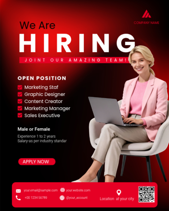 Black Job Recruitment Instagram Portrait Template | PosterMyWall