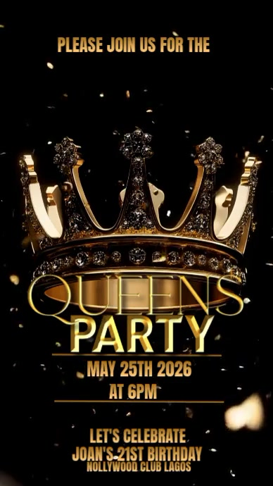 Black Joyful “golden Crown Birthday Invitation – Fully Editable Video ...