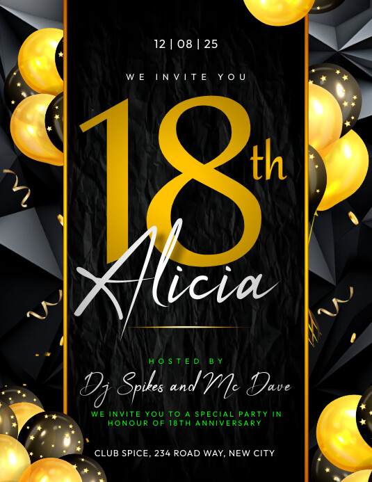 Black Joyful 18th Birthday Party Invitation Template | PosterMyWall