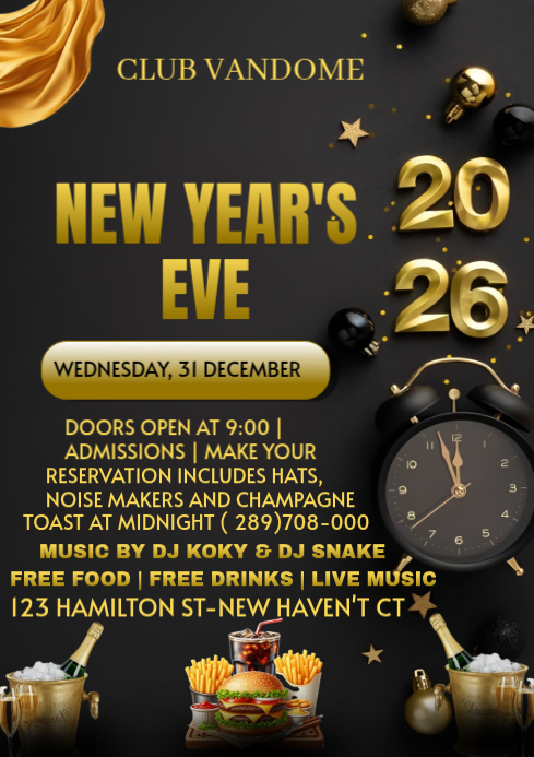 Plantilla de Black Joyful 2026 New Year Party Design Template A4 ...