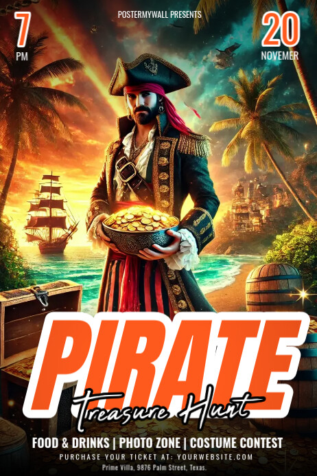 Black Joyful 3d Pirate Treasure Hunt Event Poster Template | PosterMyWall