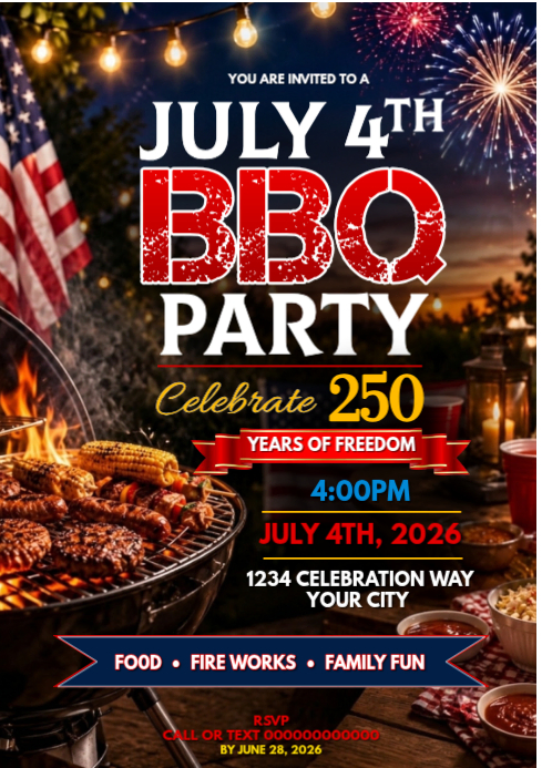 Black 4th Of July Bbq Party A4 Template | PosterMyWall
