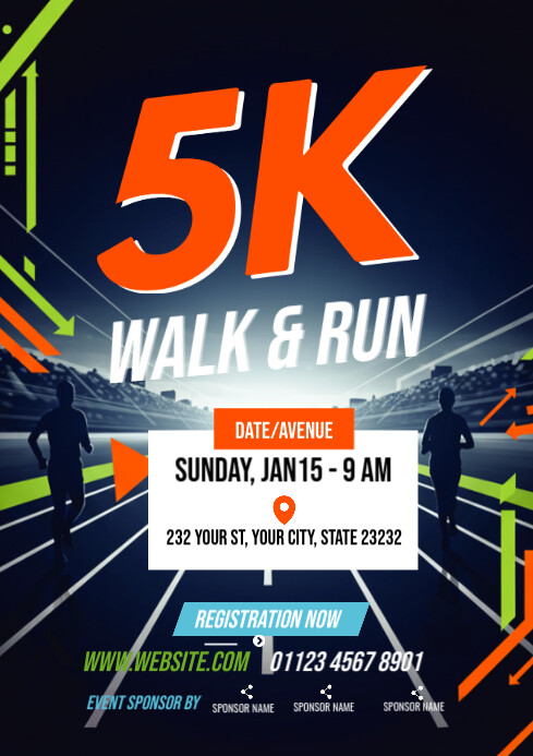 Plantilla de Black Joyful 5k Run Flyer Template A4 | PosterMyWall