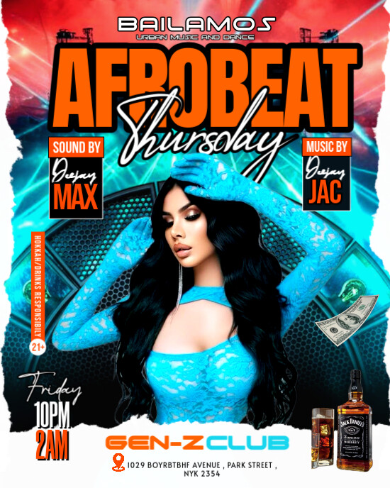 Black Joyful Afrobeat Thursday Party Night Instagram Portrait Template ...