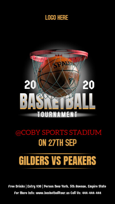 Black Joyful Basketball Tournament Digital Display (9:16) Template ...
