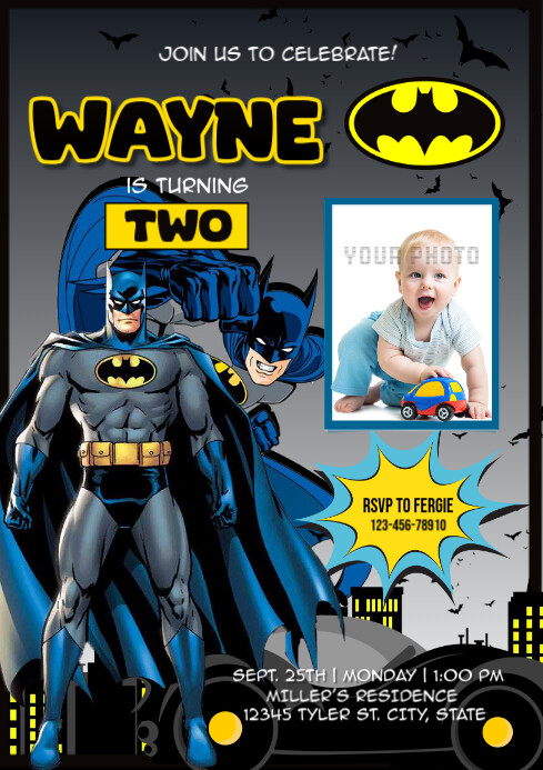Black Joyful Batman Birthday A4 Template | PosterMyWall