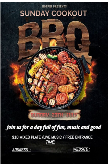Black Joyful Bbq Cookout Flyer Template | Summer Grill Party Poster ...