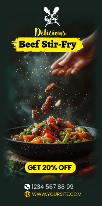 Black Joyful Beef Stir Fry Roll Up Banner 3' × 6' Template | PosterMyWall