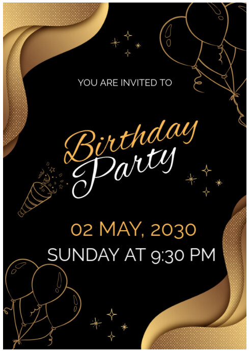 Black Joyful Birthday Party Invitation A4 Template | PosterMyWall