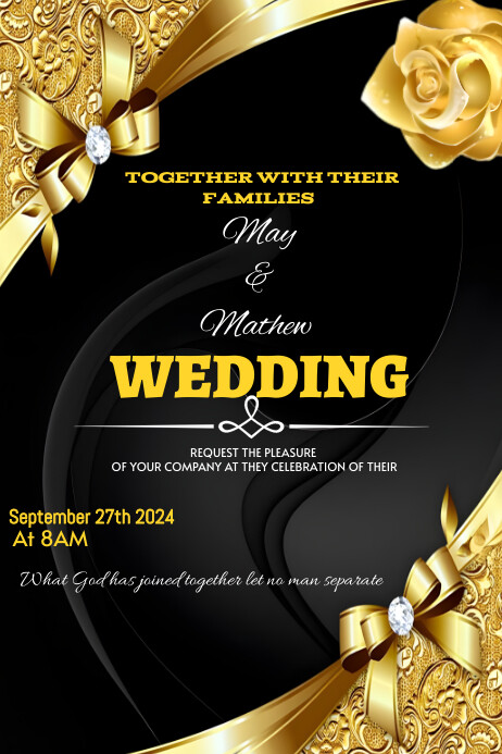 Black Joyful Black And Gold Wedding Card Invi Template | PosterMyWall