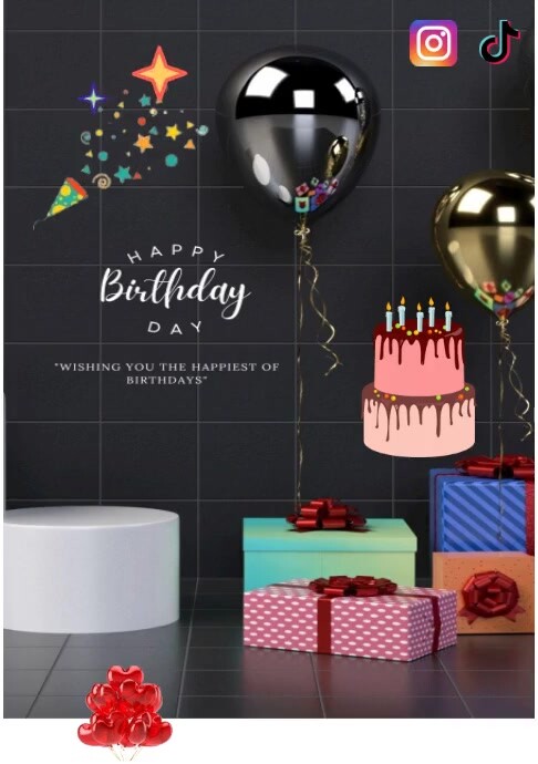 Copy of Black Joyful Black Birthday Party Design A5 | PosterMyWall