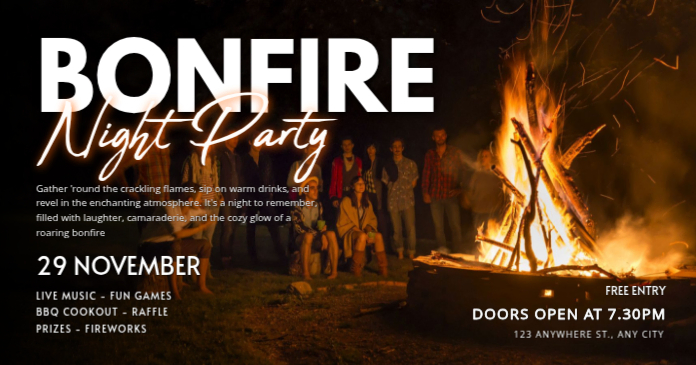 Black Joyful Bonfire Night Party Invitation Ad Flyer Facebook Shared ...