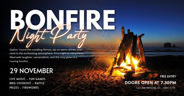 Black Joyful Bonfire Night Party Invitation Ad Flyer Design Facebook ...