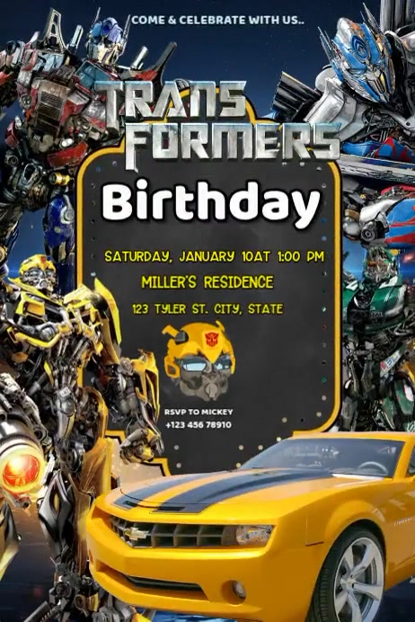 Black Joyful Bumblebee Birthday Invitations Poster Template | PosterMyWall