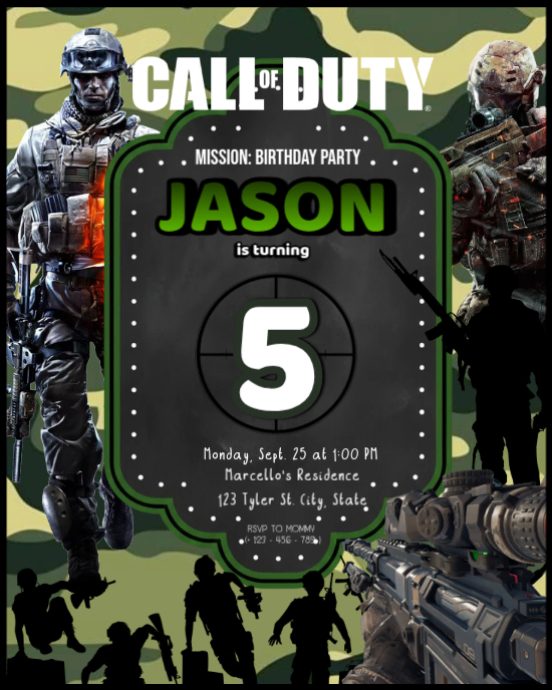 Black Joyful Call Of Duty Birthday Invitation Instagram Portrait ...