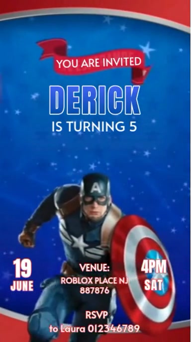 Plantilla de Black Joyful Captain American Birthday Party Invite ...