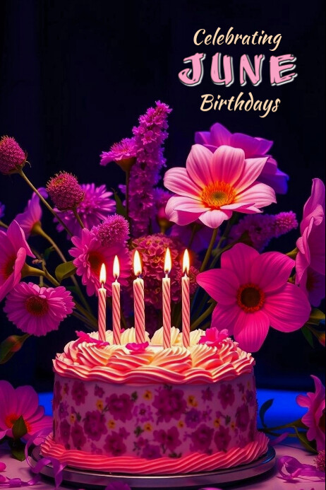 Black Joyful Celebrating June Birthdays Banner 4' × 6' Template ...