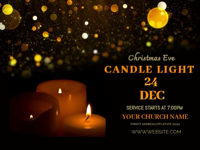 Black Joyful Christmas Candle Light Church Service Yard Sign Template ...