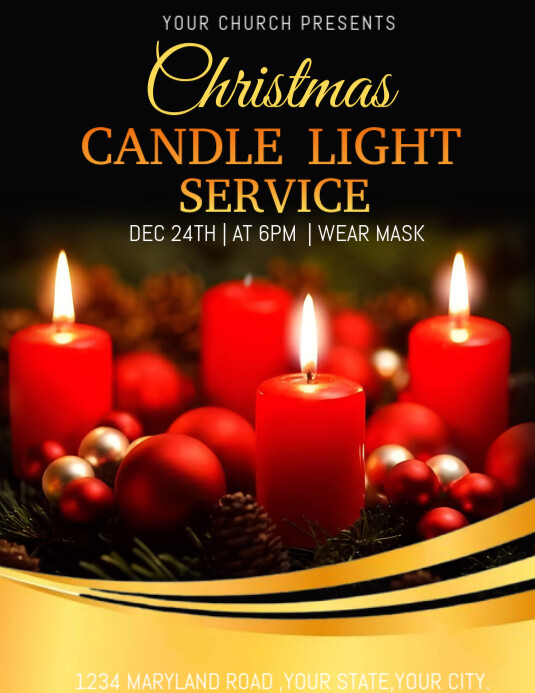 Black Joyful Christmas Candle Light Service Flyer (us Letter) Template ...