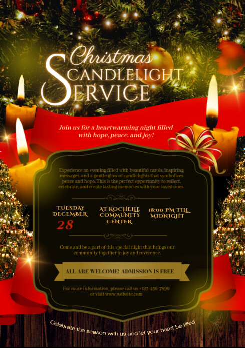 Black Joyful Christmas Candlelight Service A4 Template | PosterMyWall