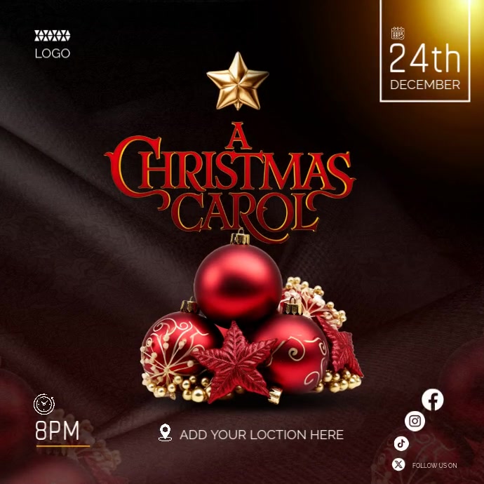 Black Joyful Christmas Carol Instagram Post Template | PosterMyWall